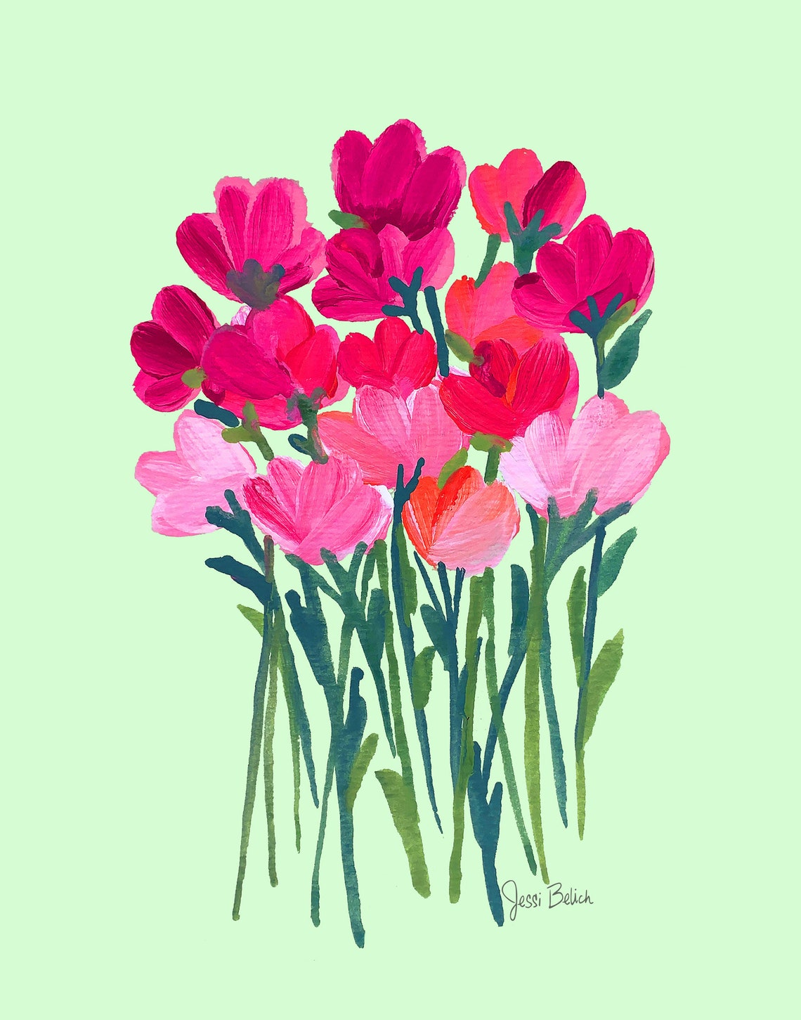 Little Pink Flower Patch, Cute Pink Flower Bouquet, Printed and Shipped ...