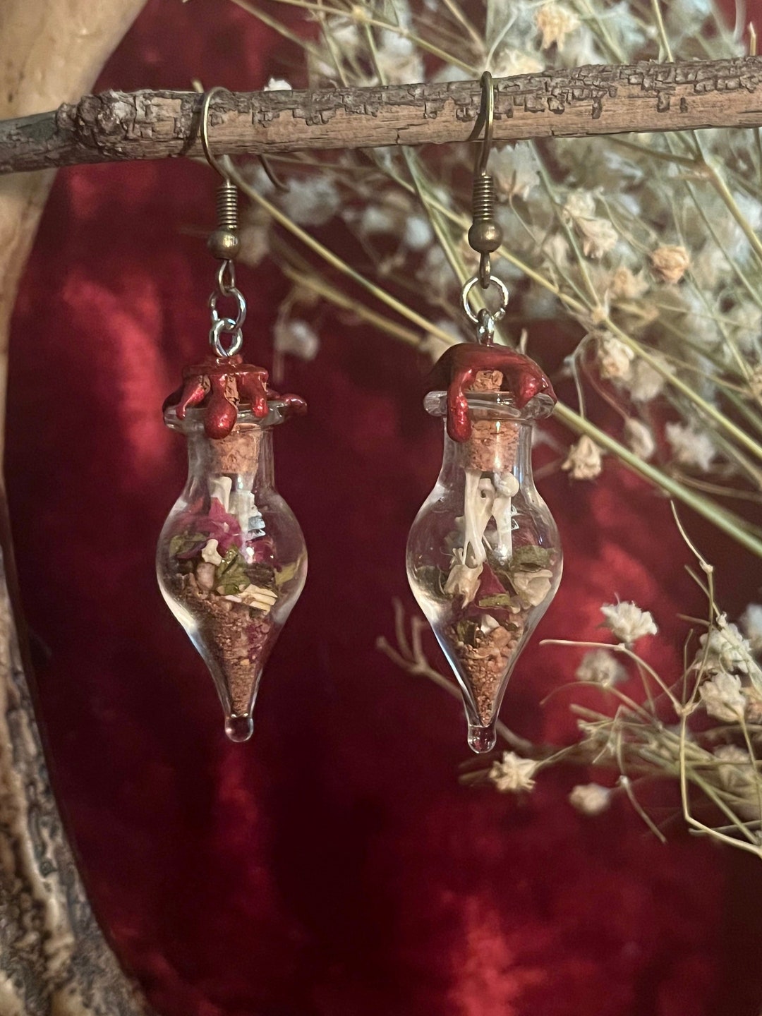 Glass Vial Bone Earrings With Wax Seal Folk Magic and Witchcraft ...