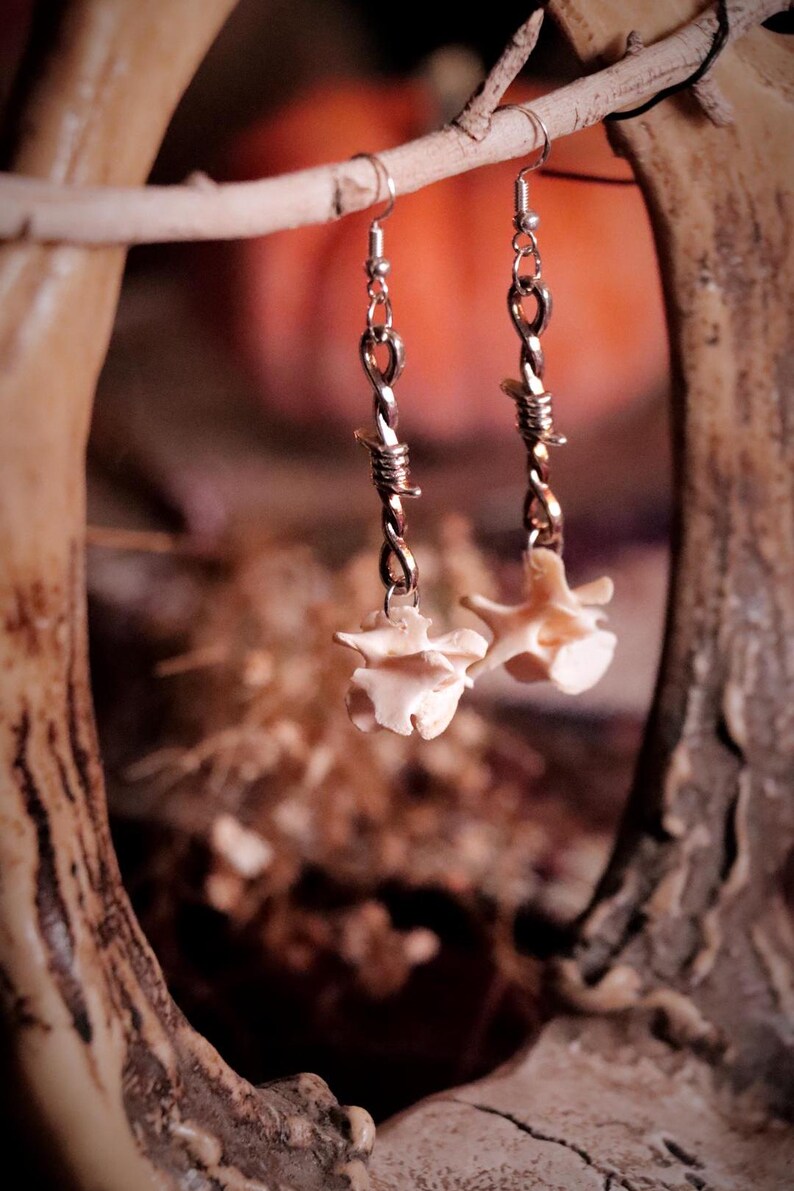 Barbed Wire and Bone Goth Vertebrae Silver Earrings Real Bone Jewelry ...