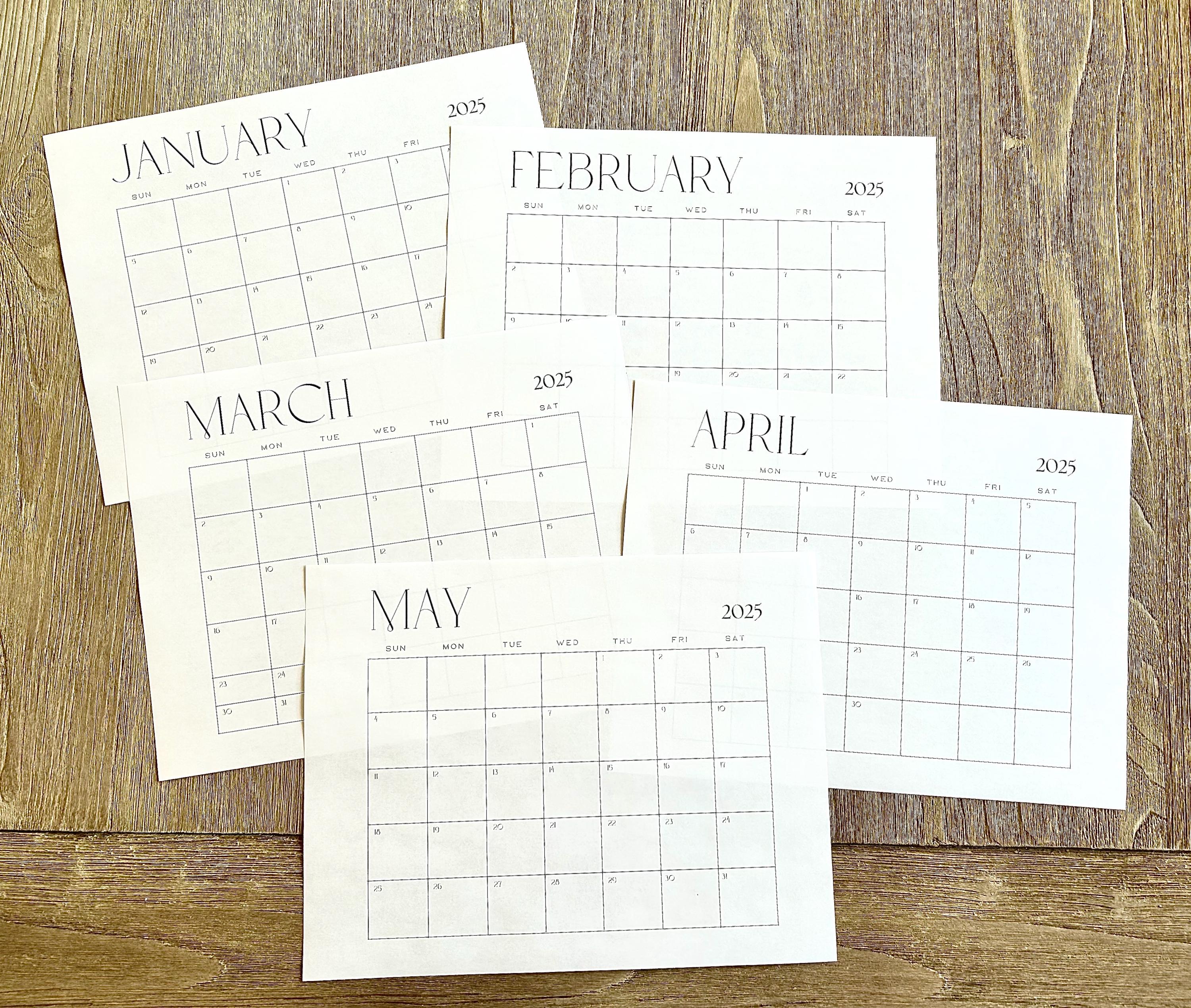 Printable Calendar 2025, Simple Printable Calendar, Minimalist Calendar ...