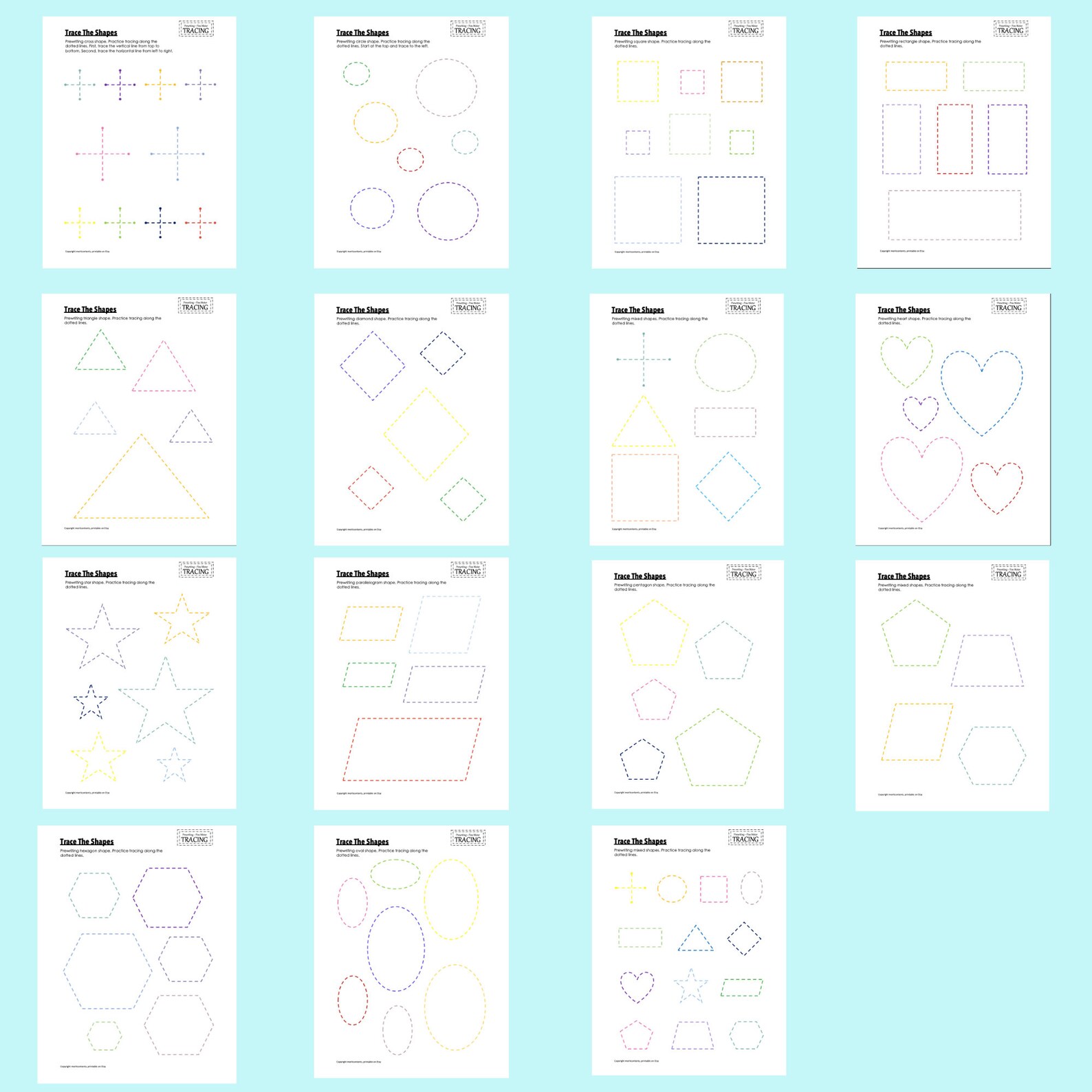 Prewriting Fine Motor Tracing Worksheets, Shape Tracing Sheet ...