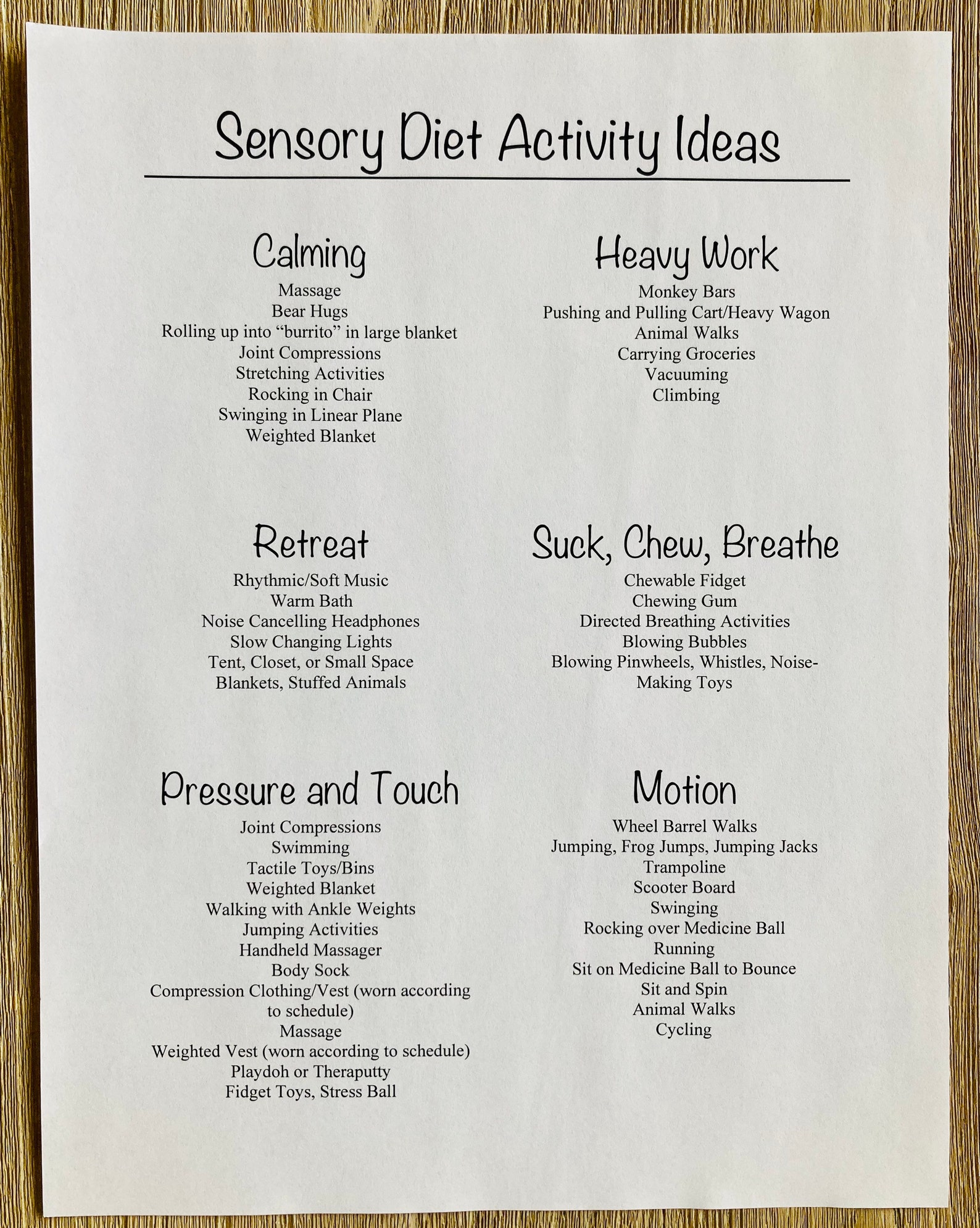 Sensory Diet Chart, Sensory Activities Tracking Sheet, Sensory Diet ...