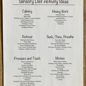 Sensory Diet Chart, Sensory Activities Tracking Sheet, Sensory Diet ...