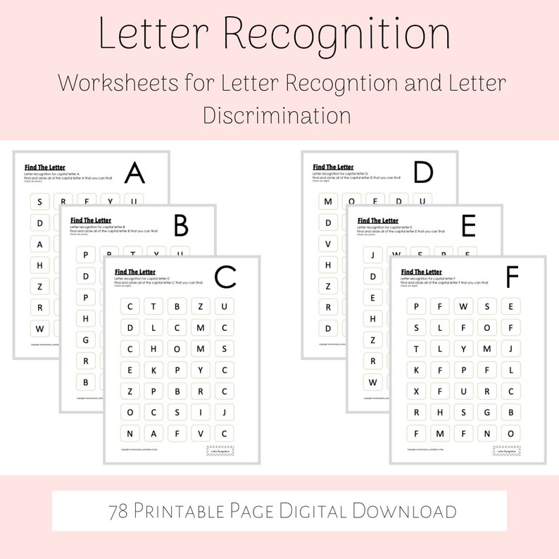Letter Recognition Worksheets, Alphabet Learning Worksheets, Preschool ...