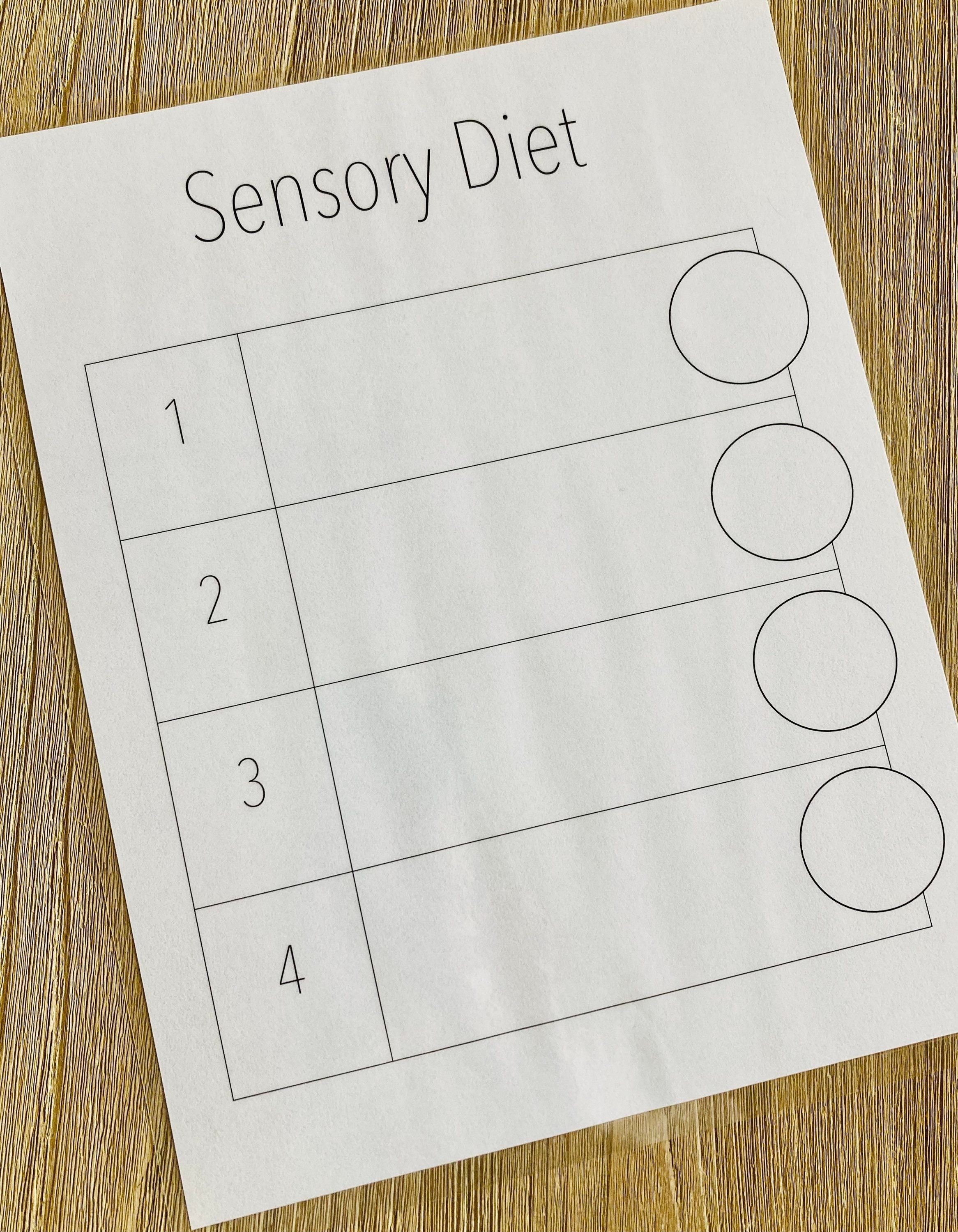 Sensory Diet Chart, Sensory Activities Tracking Sheet, Sensory Diet ...