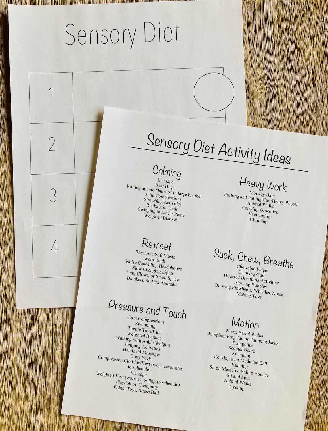 Sensory Diet Chart, Sensory Activities Tracking Sheet, Sensory Diet ...