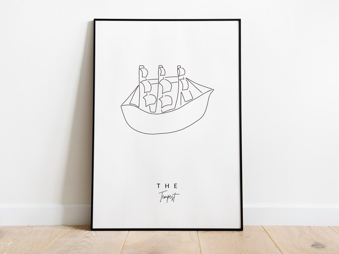 Tempest Ship Line Drawing | Shakespeare PRINTABLE Black and White Art ...