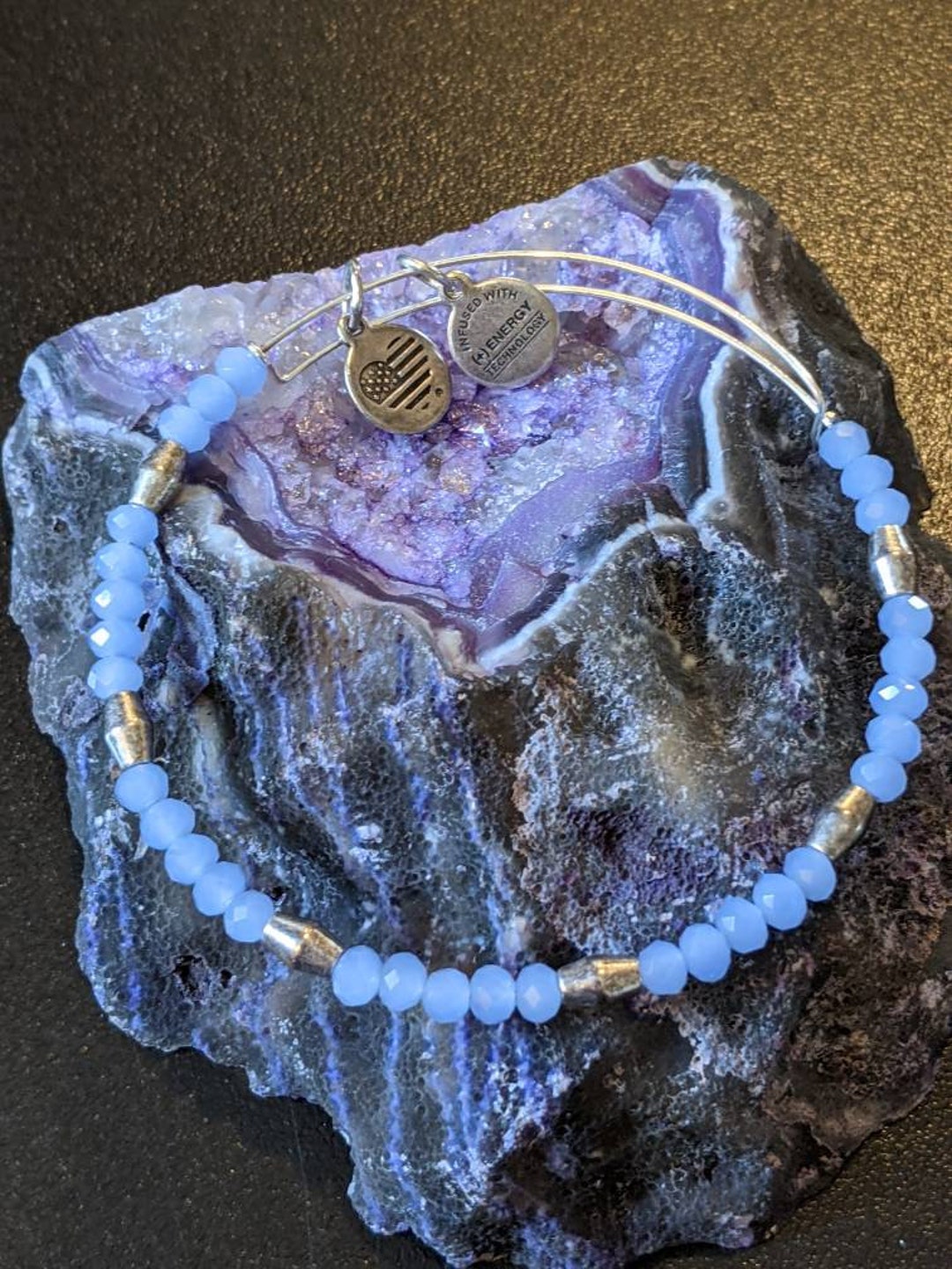 Alex and Ani Periwinkle Blue and Silver Beaded Bangle Bracelet - Etsy