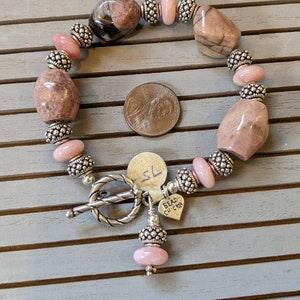Bead Chicks Chunky Pink Gray Rhodonite Pink Opal and Silver Beaded Bracelet - Etsy