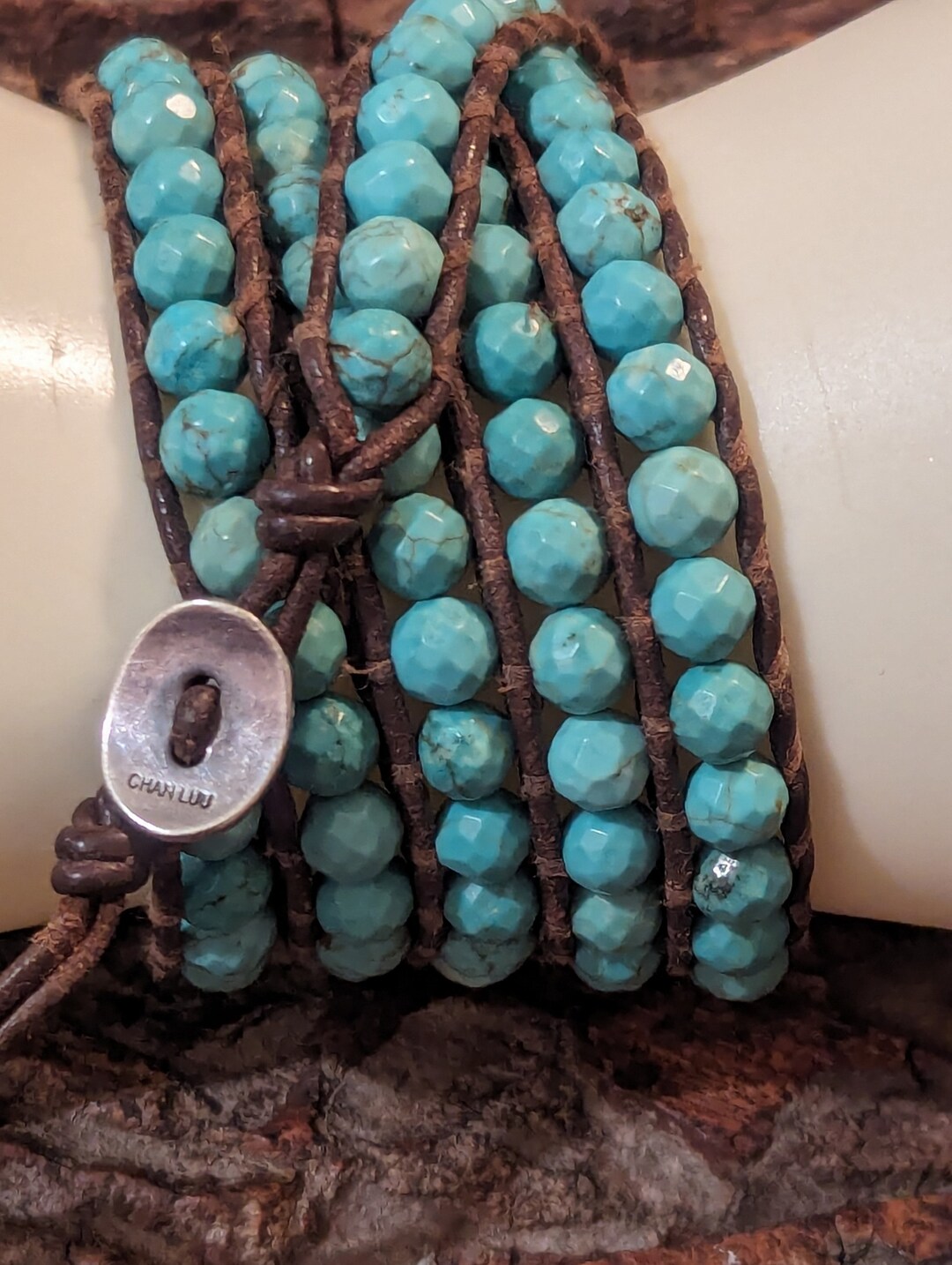Genuine Chan Luu Hand Made Five Wrap Turquoise and Leather Bracelet ...