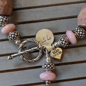 Bead Chicks Chunky Pink Gray Rhodonite Pink Opal and Silver Beaded Bracelet - Etsy