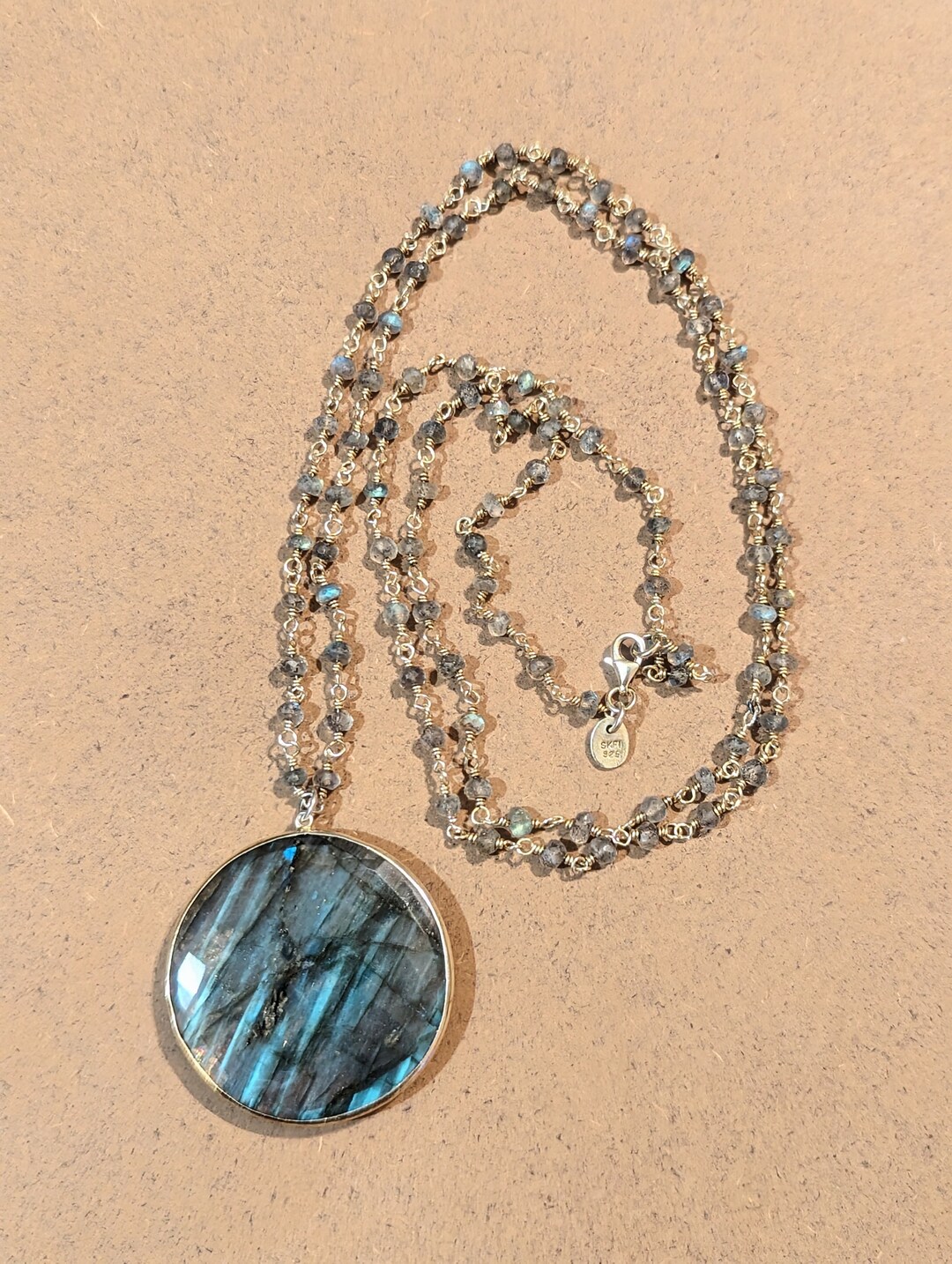 Vintage SKFI 925 India Sterling Silver Necklace With Labradorite Bead ...