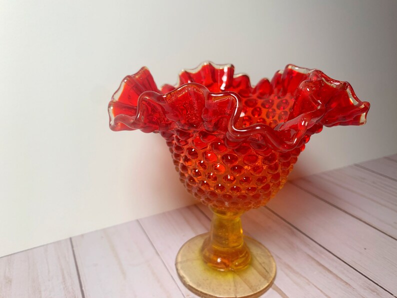 Vintage Fenton Amberina Hobnail Crested Compote Pedestal Dish - Etsy