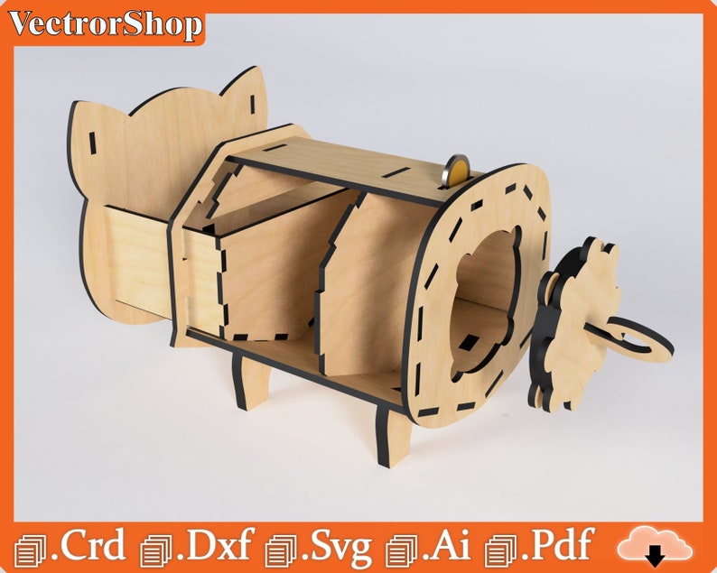 Pig Drawer for Laser Cut / Pig Pigece for Laser Cut / Box in the Form ...