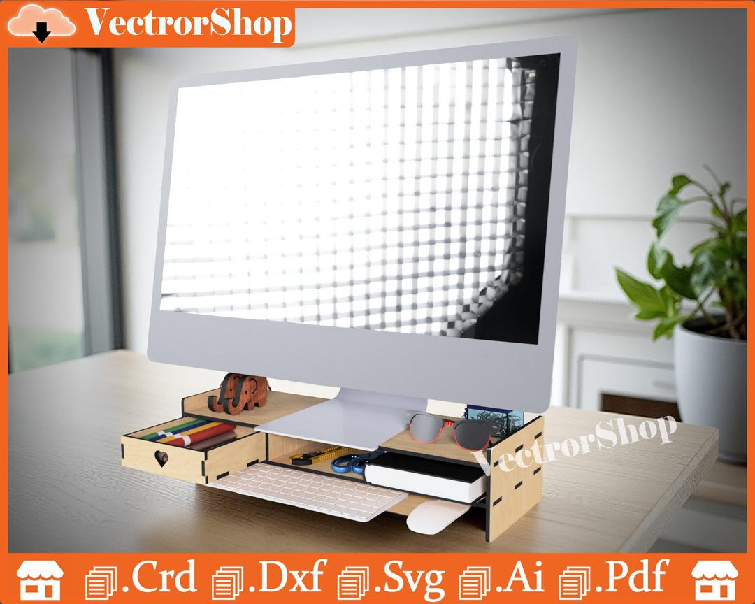Laser Cut Computer Monitor Riser, CNC Desktop Organizer (digital Files ...