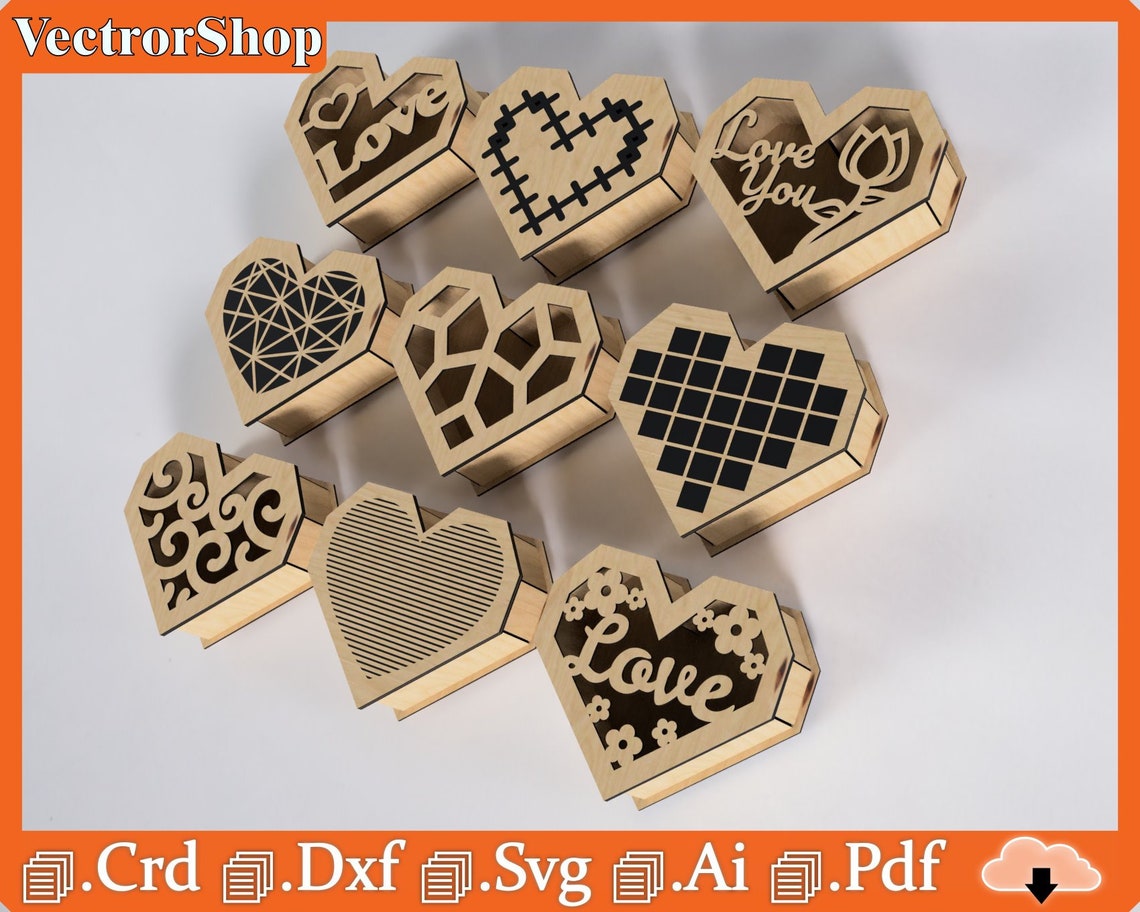 Love Boxes for Cnc Laser Cutting / Heart Shaped Boxes for Cnc - Etsy