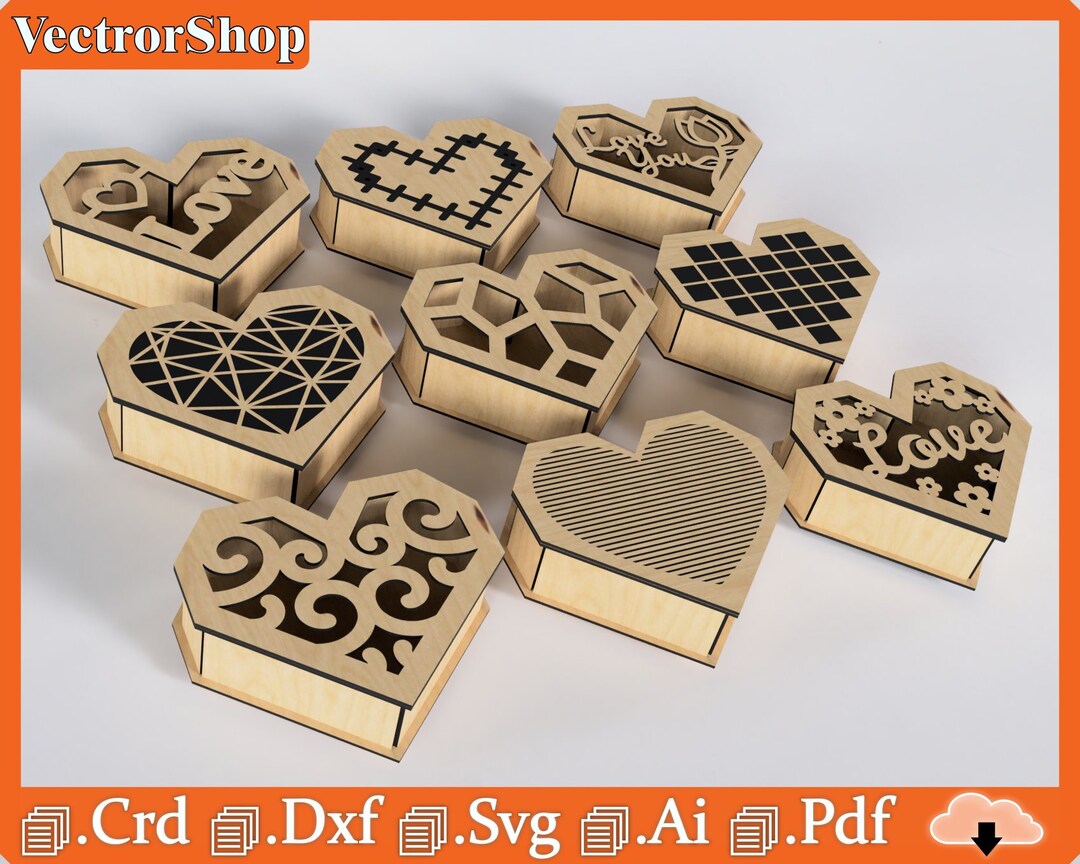 Cajas de amor para corte láser cnc / Cajas en forma de corazón para ...