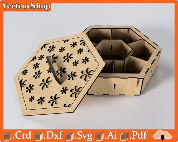 Hexagonal Box With Compartments for Laser CNC Cut / Small - Etsy