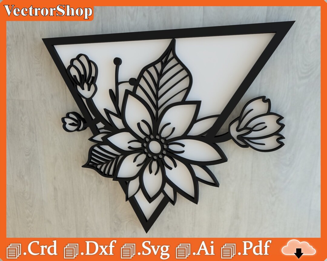 Triangle of Roses Vector / Interior Decoration for Cnc Cutting / Frame ...
