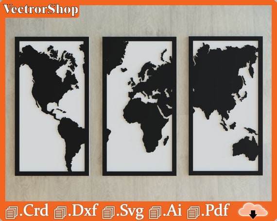 World Map for CNC Laser Cut / Office Decoration / Continents - Etsy