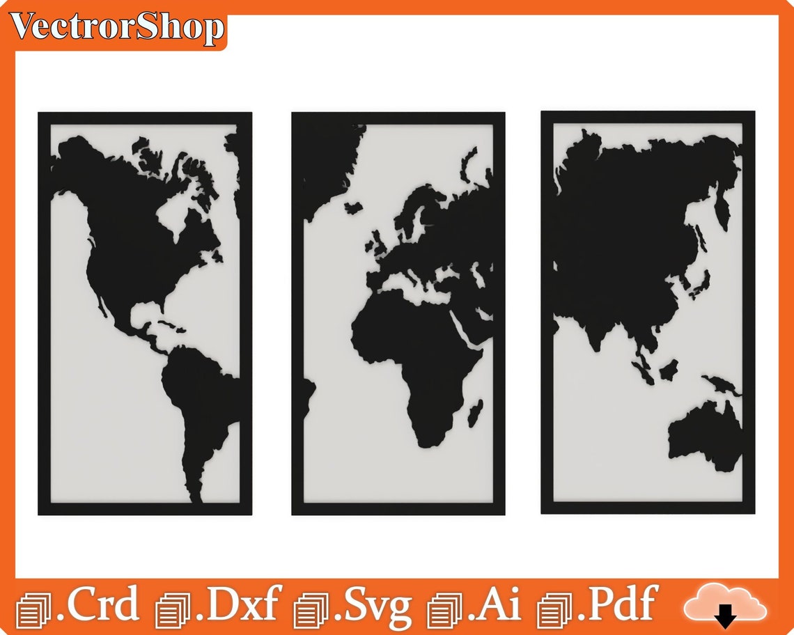 World Map for CNC Laser Cut / Office Decoration / Continents - Etsy