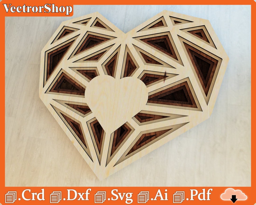 Geometric Heart Multicapas for Laser Cut / Romantic Detailed Valentine ...