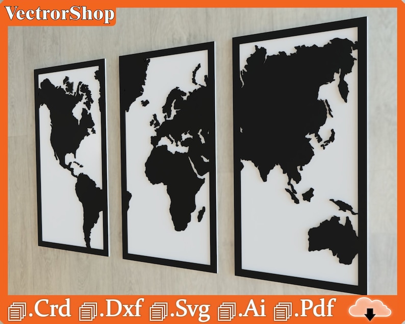 World Map for CNC Laser Cut / Office Decoration / Continents - Etsy