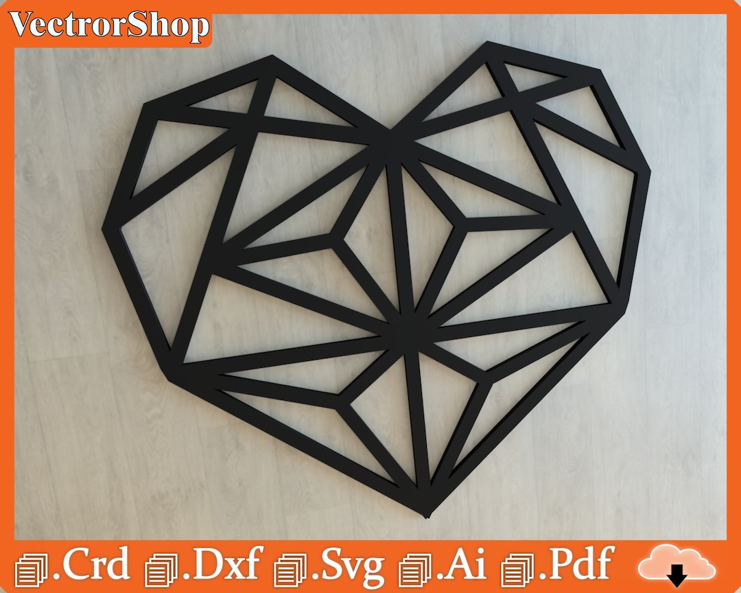 Geometric Heart for Laser CNC / Heart -shaped Table / Table With Relief ...