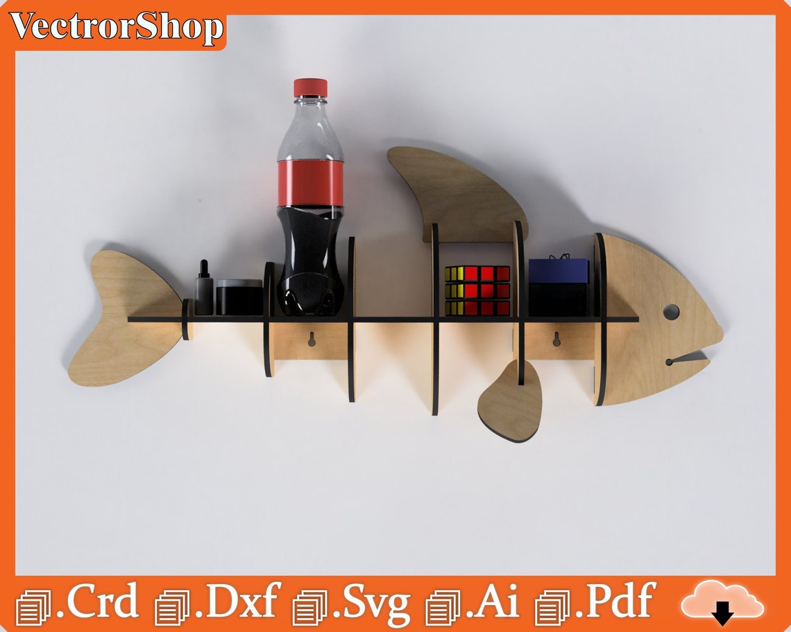 Fish for Wall Shelf SVG | CNC Wooden Animal Organizer | Fish Decor DXF ...