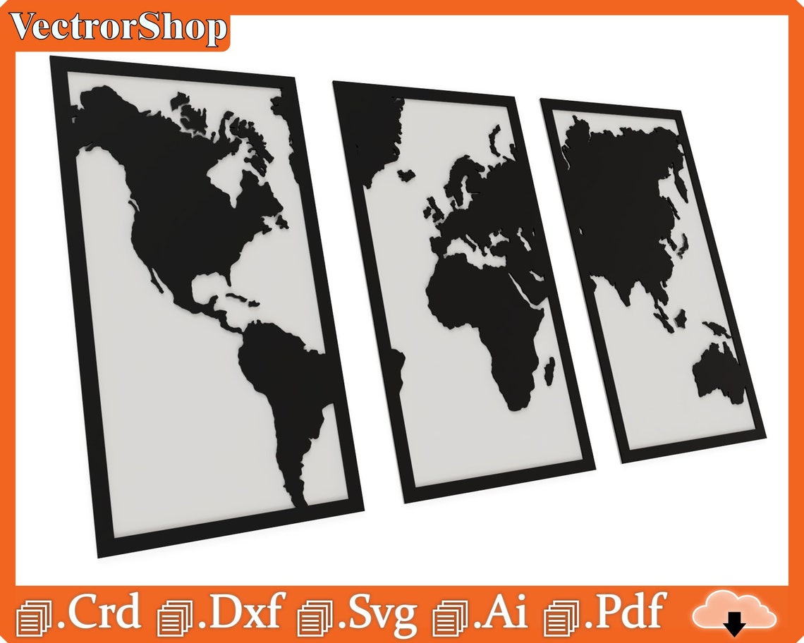 World Map for CNC Laser Cut / Office Decoration / Continents - Etsy