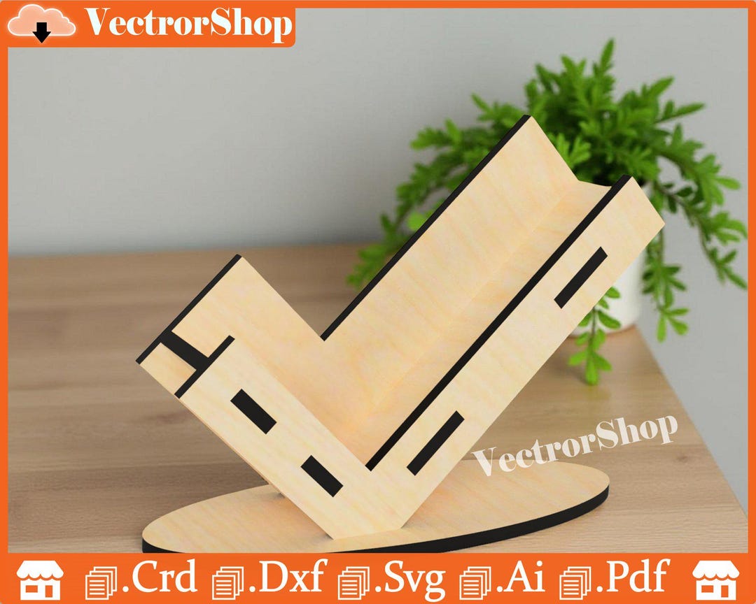 Laser Cut Wooden Business Card Holder SVG | Desk Display Stand (digital ...