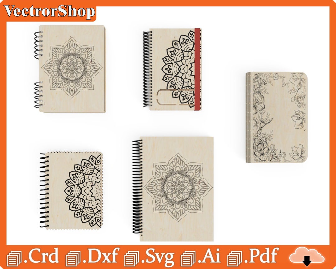 Wooden Notebook, Notebook Cover, Notebook Mandalas Svg File, Glowforge ...