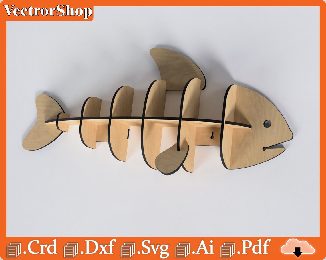 Fish for Wall Shelf SVG | CNC Wooden Animal Organizer | Fish Decor DXF ...