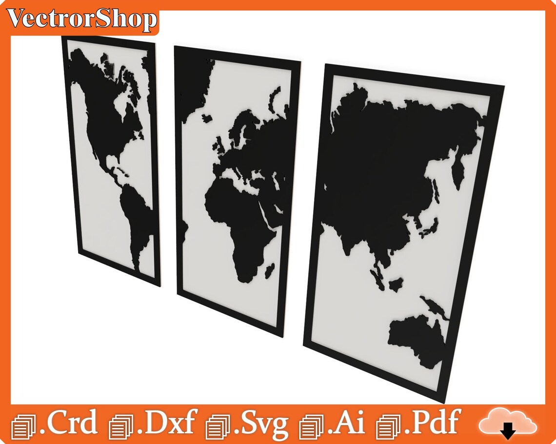 World Map for CNC Laser Cut / Office Decoration / Continents - Etsy