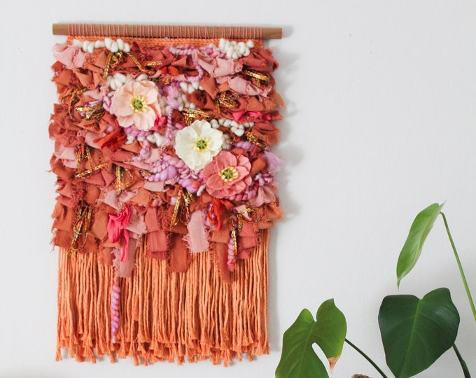 Large Boho Woven Wall Hanging / Ribbon & Flower Modern Tapestry ...