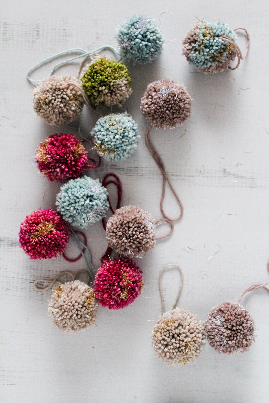 Tinsel POM POM Collection Christmas Holiday Ornaments / Gift Tags ...