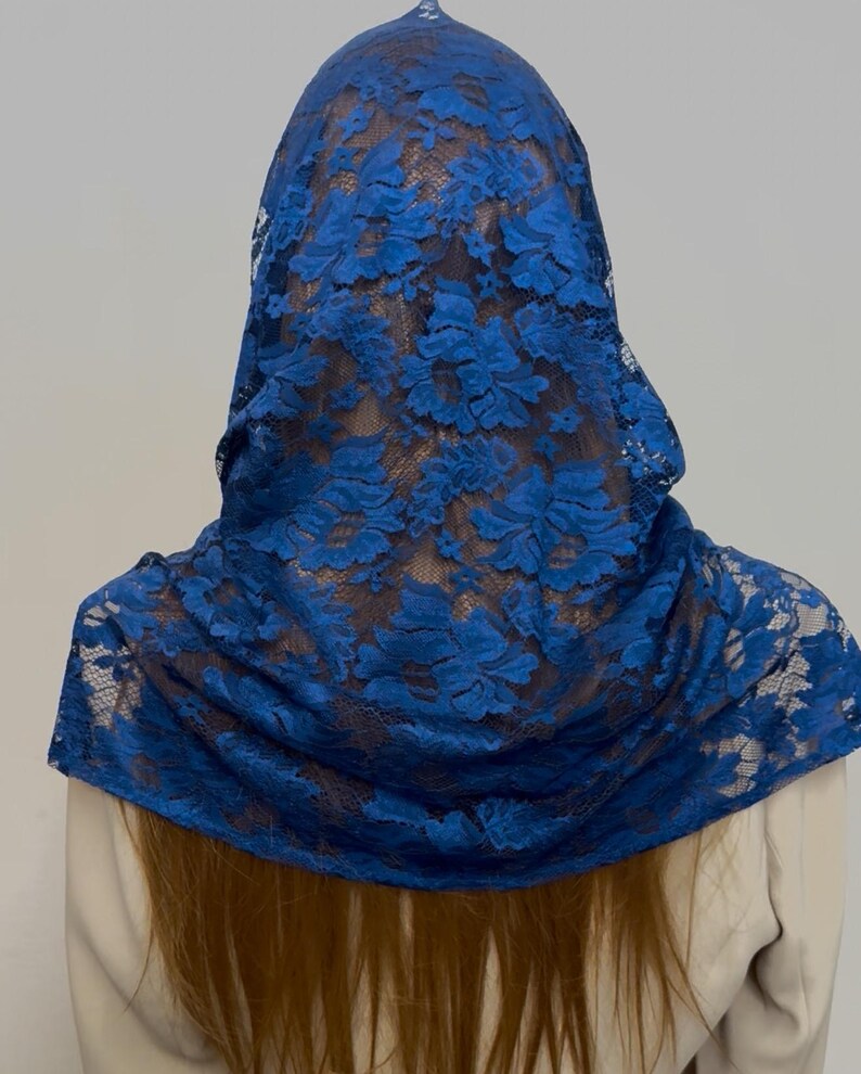 Navy Blue Lace Chapel Mantilla Infinity Veil, Perfect for Latin Mass ...