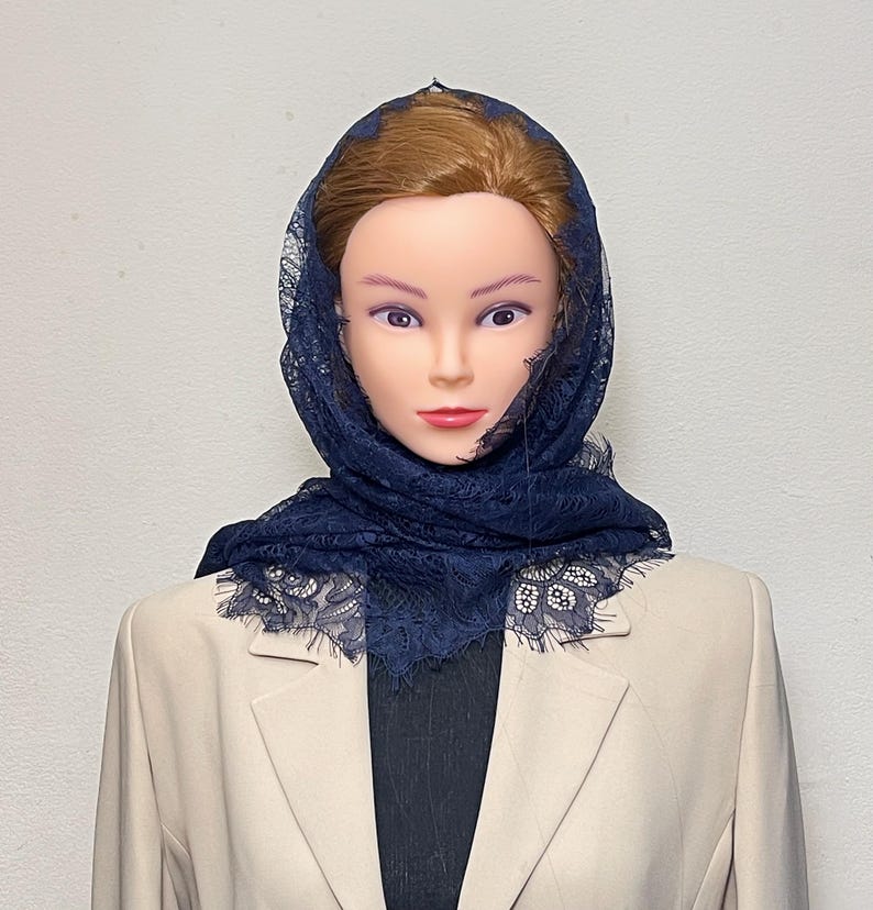 Navy Blue Vintage-inspired Chapel Mantilla Veil, Crafted From Elegant ...