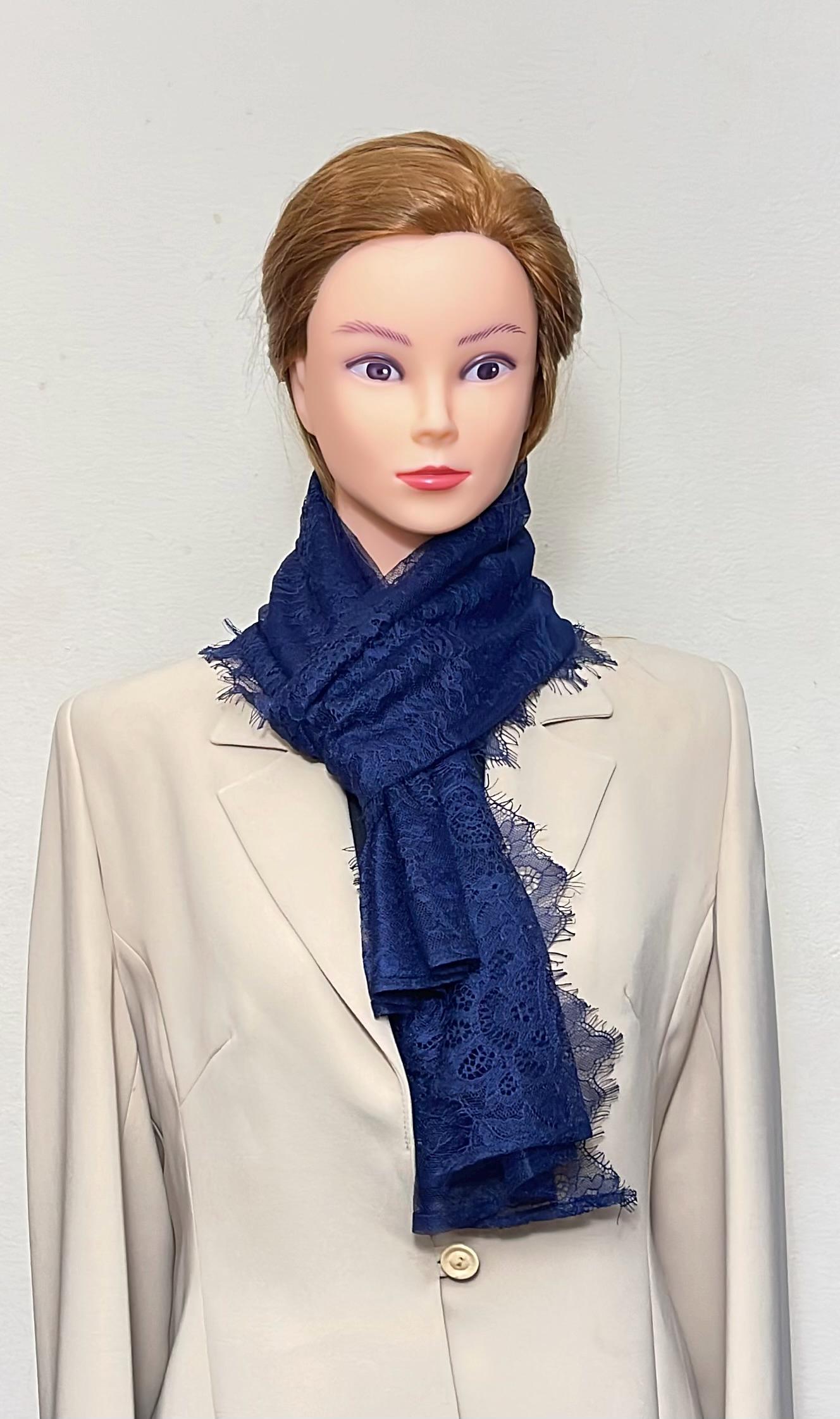 Navy Blue French Lace Chapel Mantilla Veil, Handmade Floral Infinity ...