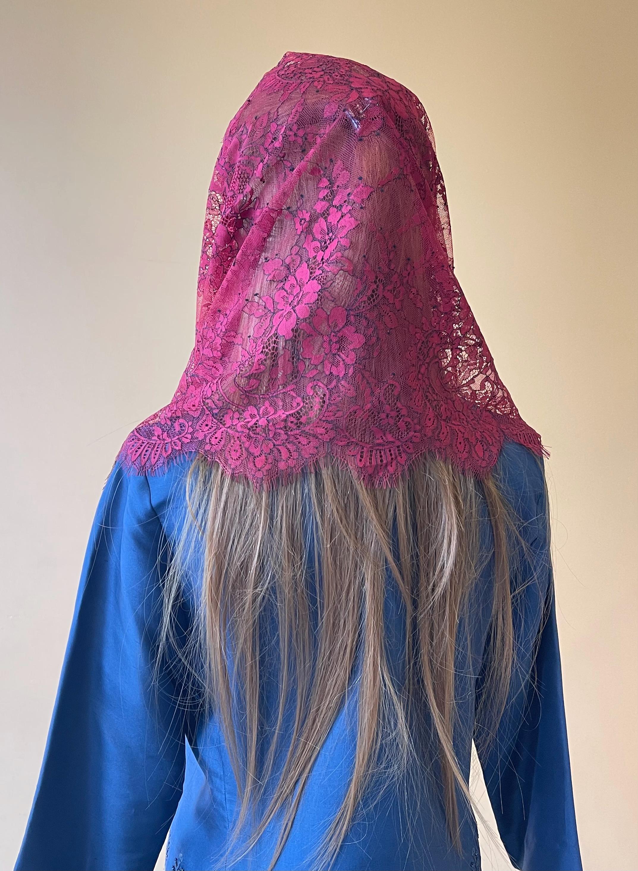 Red French Chantilly Lace Chapel Veil, Floral Mantilla With Clip - Etsy