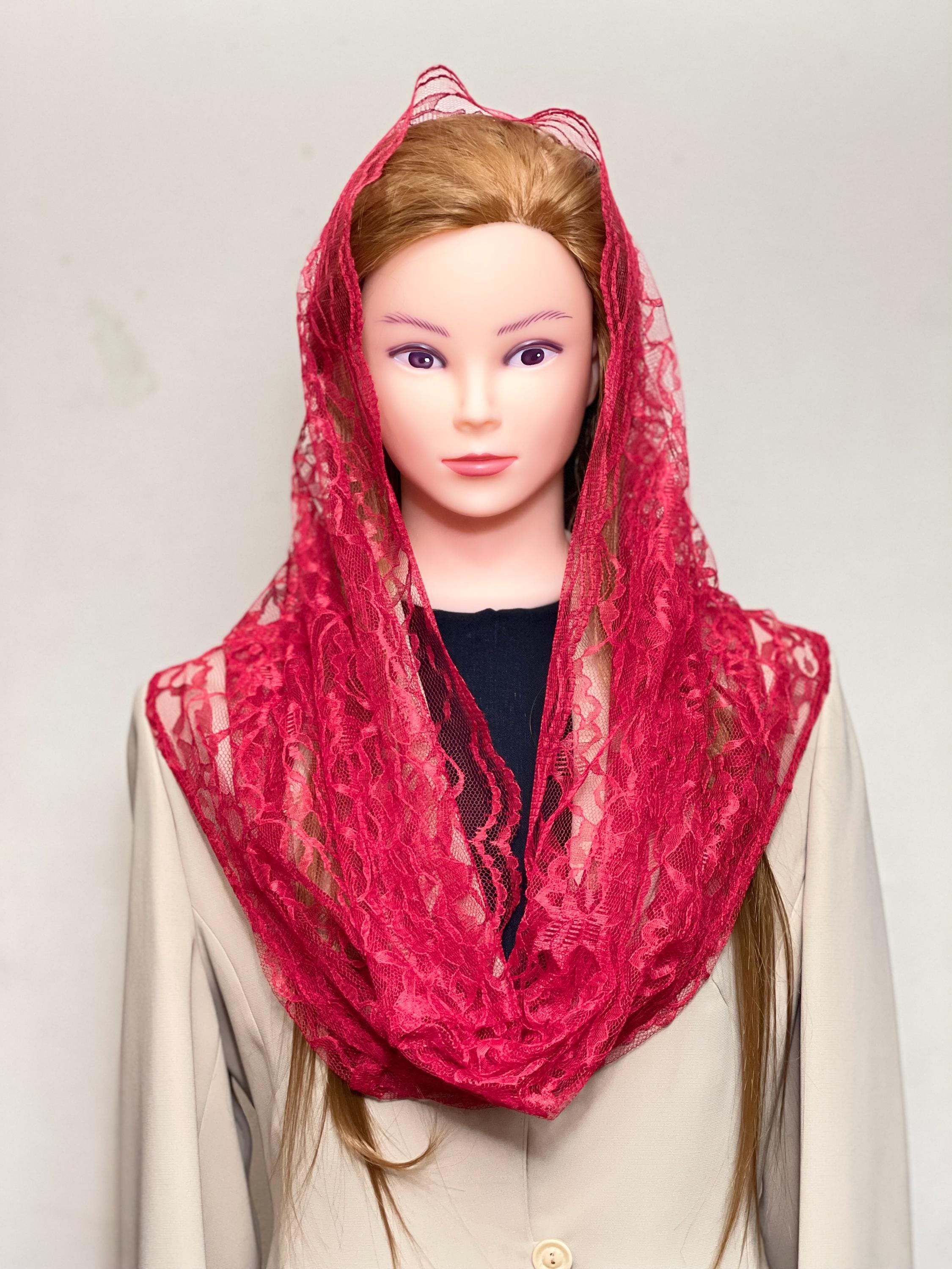 Red Lace Scarf Bridal Lace Accessories Chapel Veil Mantilla Infinity ...