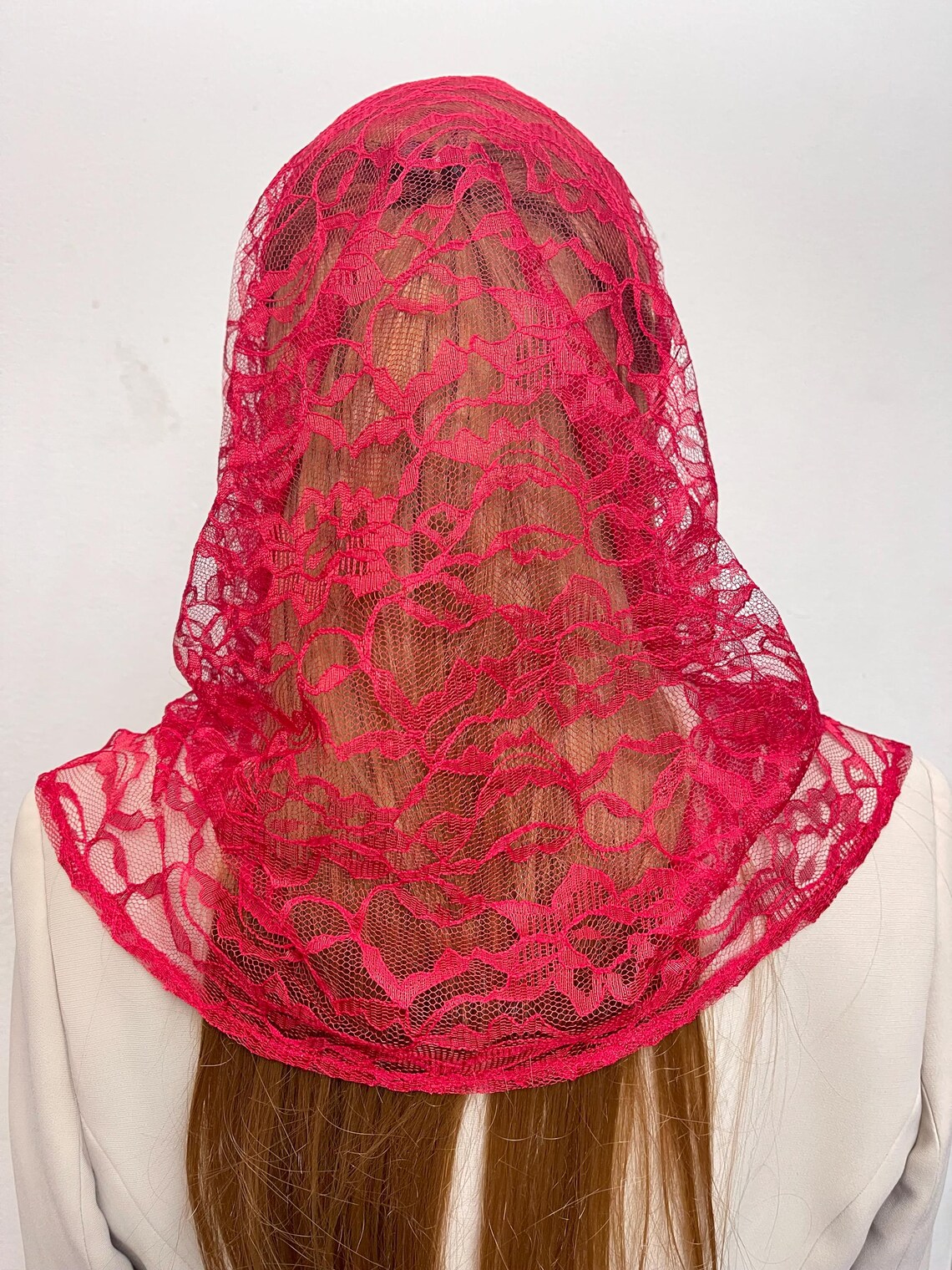 Red Lace Scarf Bridal Lace Accessories Chapel Veil Mantilla Infinity ...