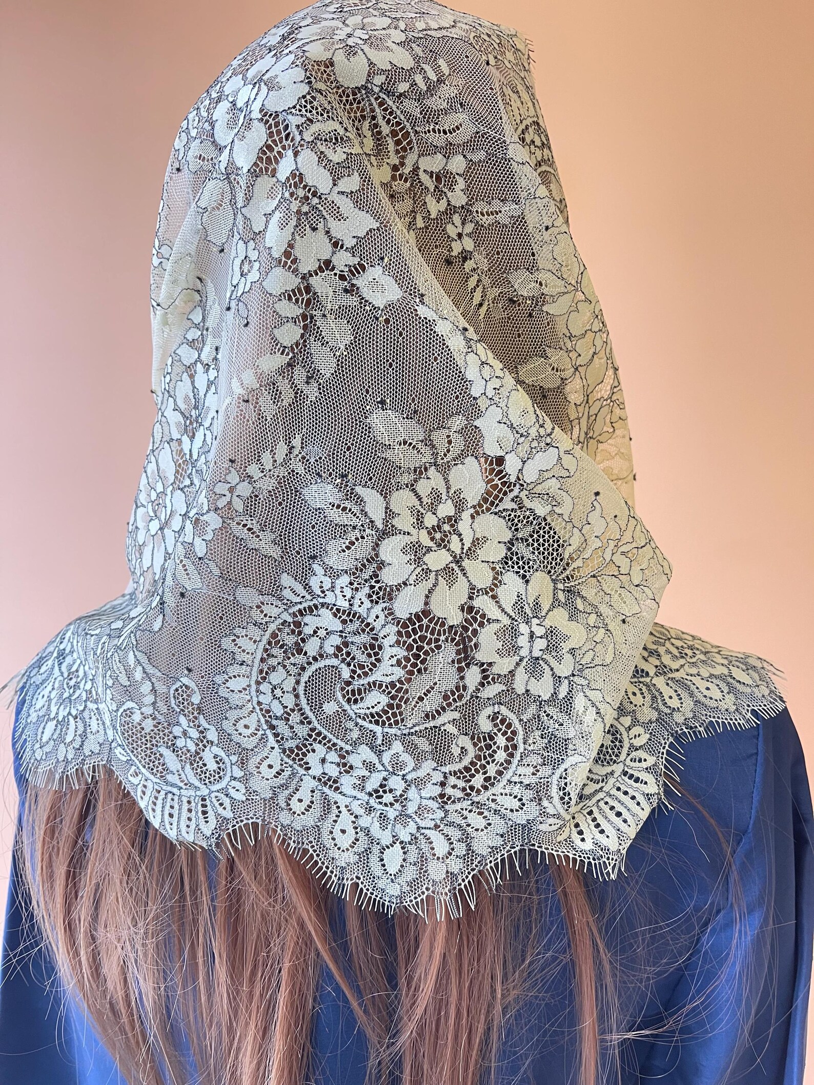 Elegant Vintage-inspired French Lace Infinity Chapel Mantilla Veil ...