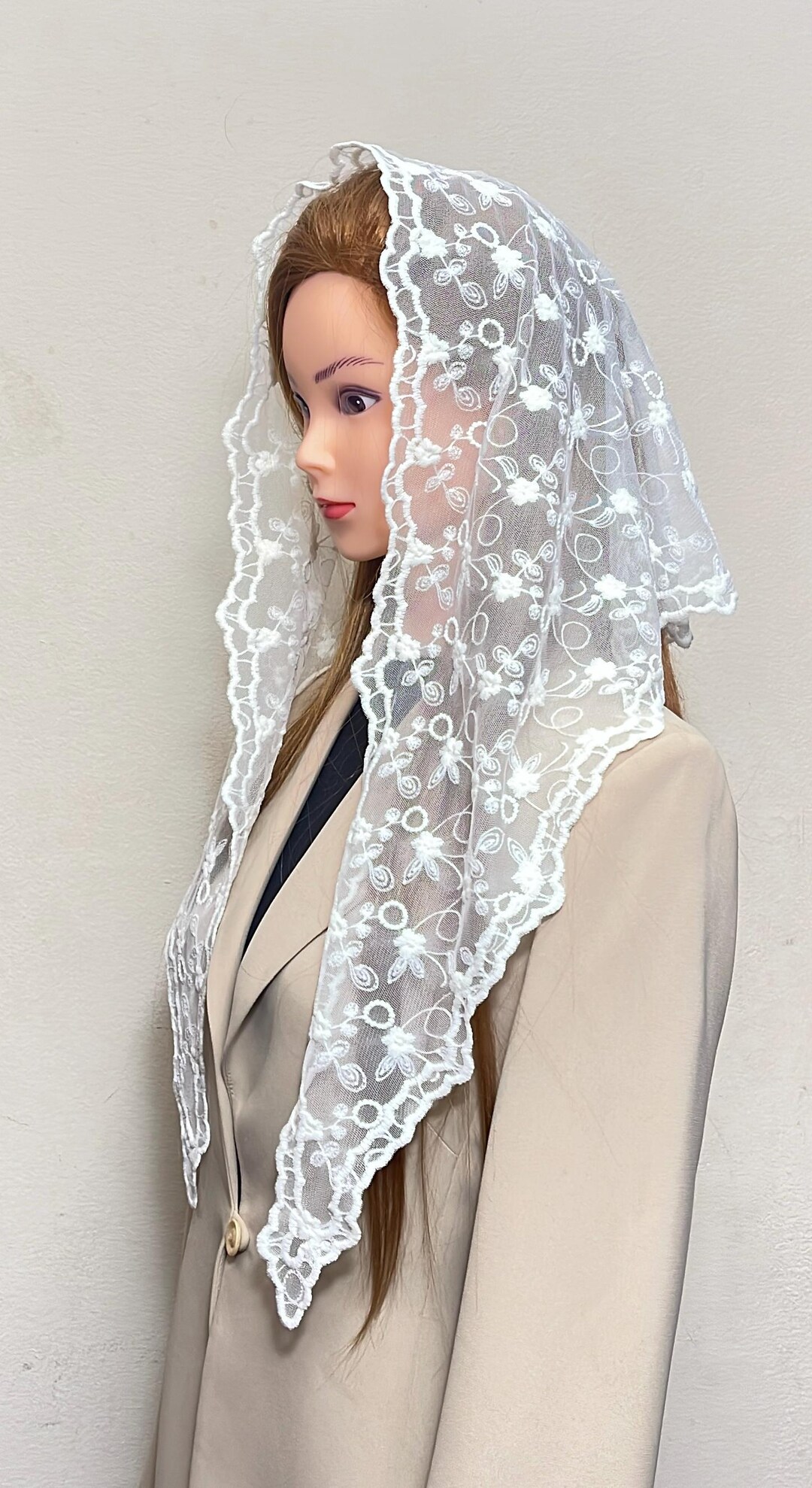 White French Lace Chapel Veil Mantilla Veil Latin Mass Usually Ready to ...