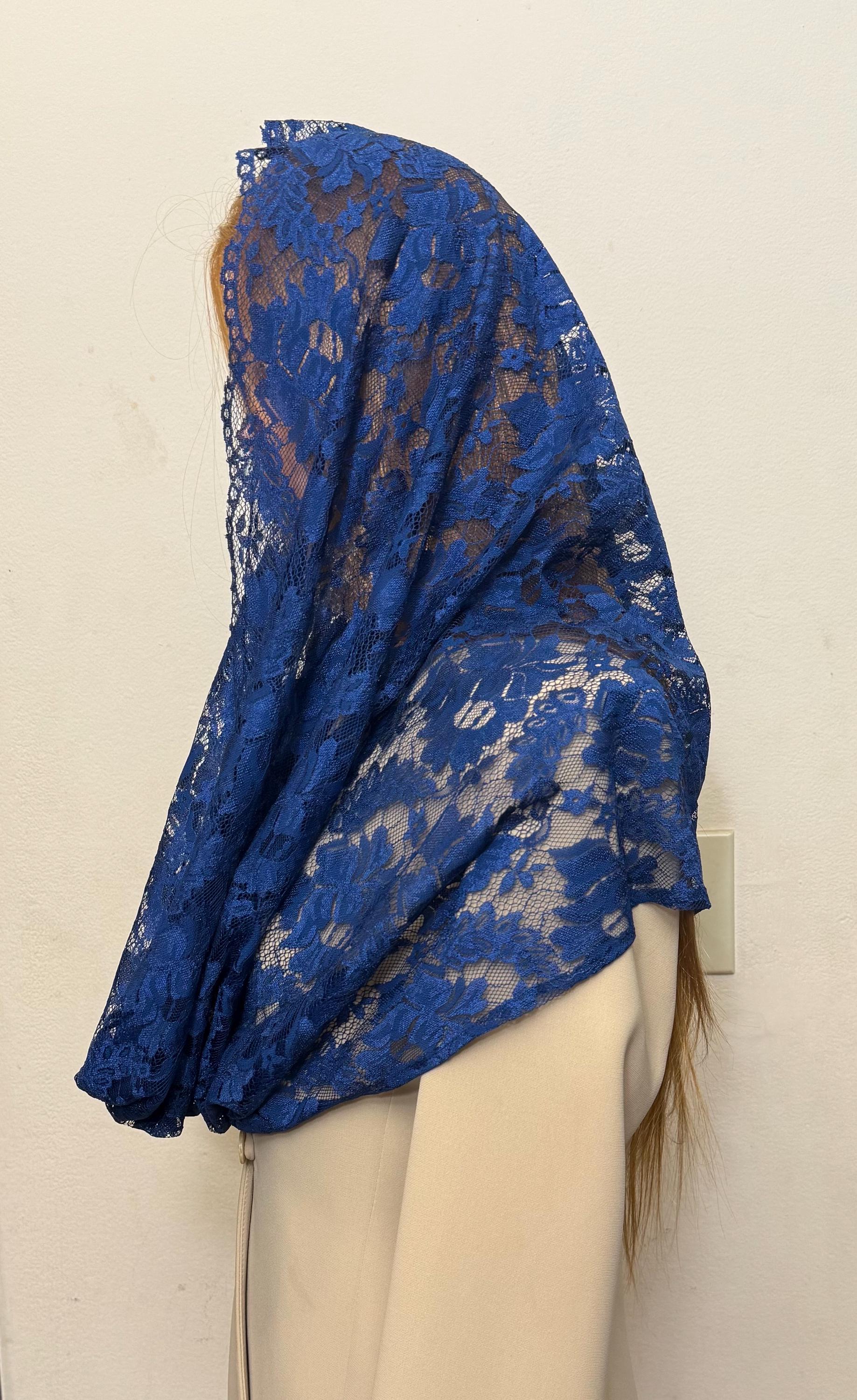 Navy Blue Lace Chapel Mantilla Infinity Veil, Perfect for Latin Mass ...