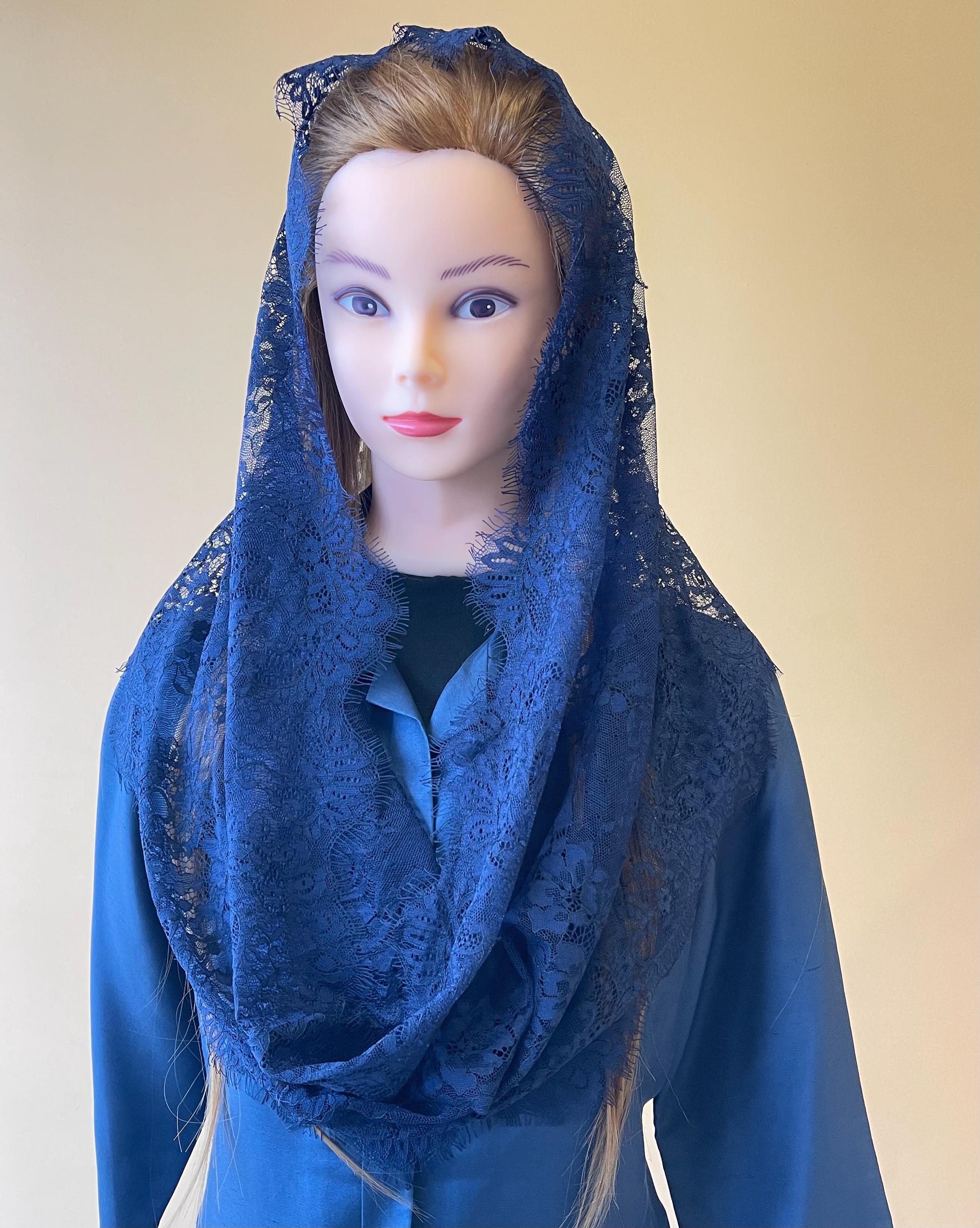 Blue French Lace Chapel Veil, Infinity Mantilla Veil - Etsy