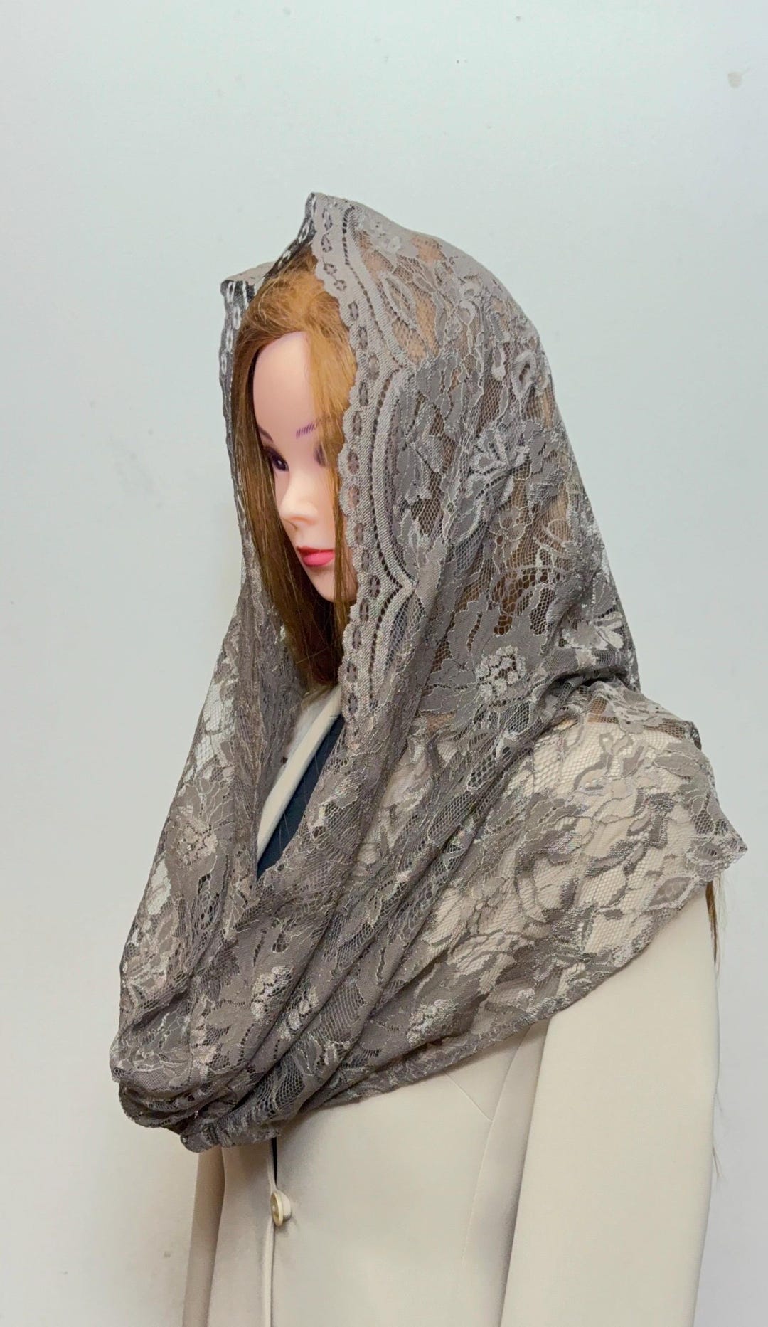 Brown French Lace Veil Infinity Chapel Mantilla Veil, Perfect for Mass ...