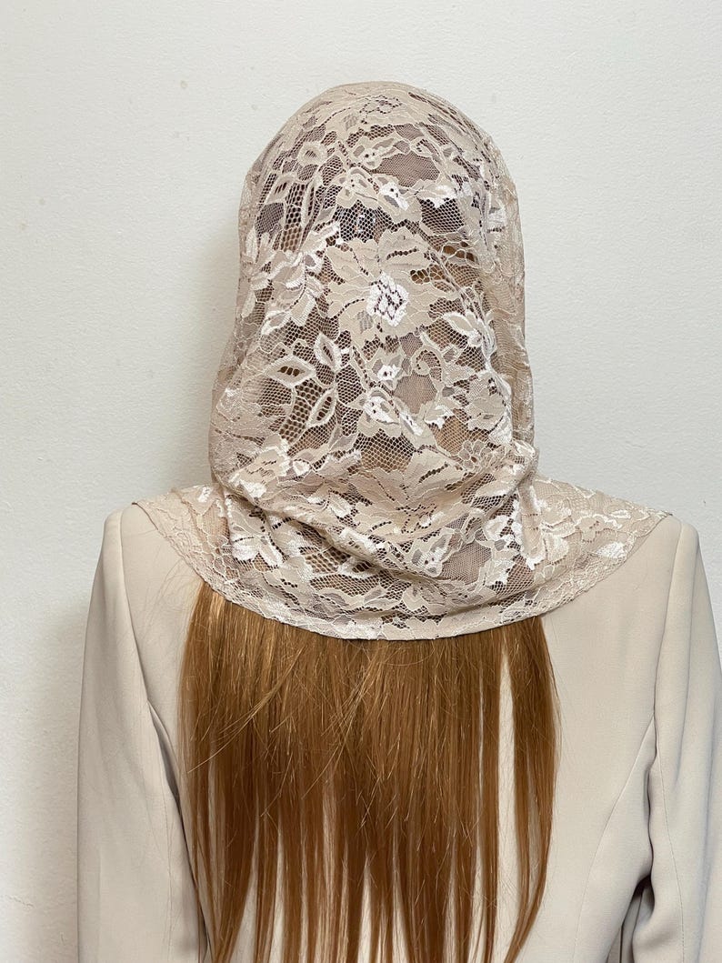 Cocoa French Lace Veil Infinity Chapel Mantilla Veil, Perfect for Mass ...