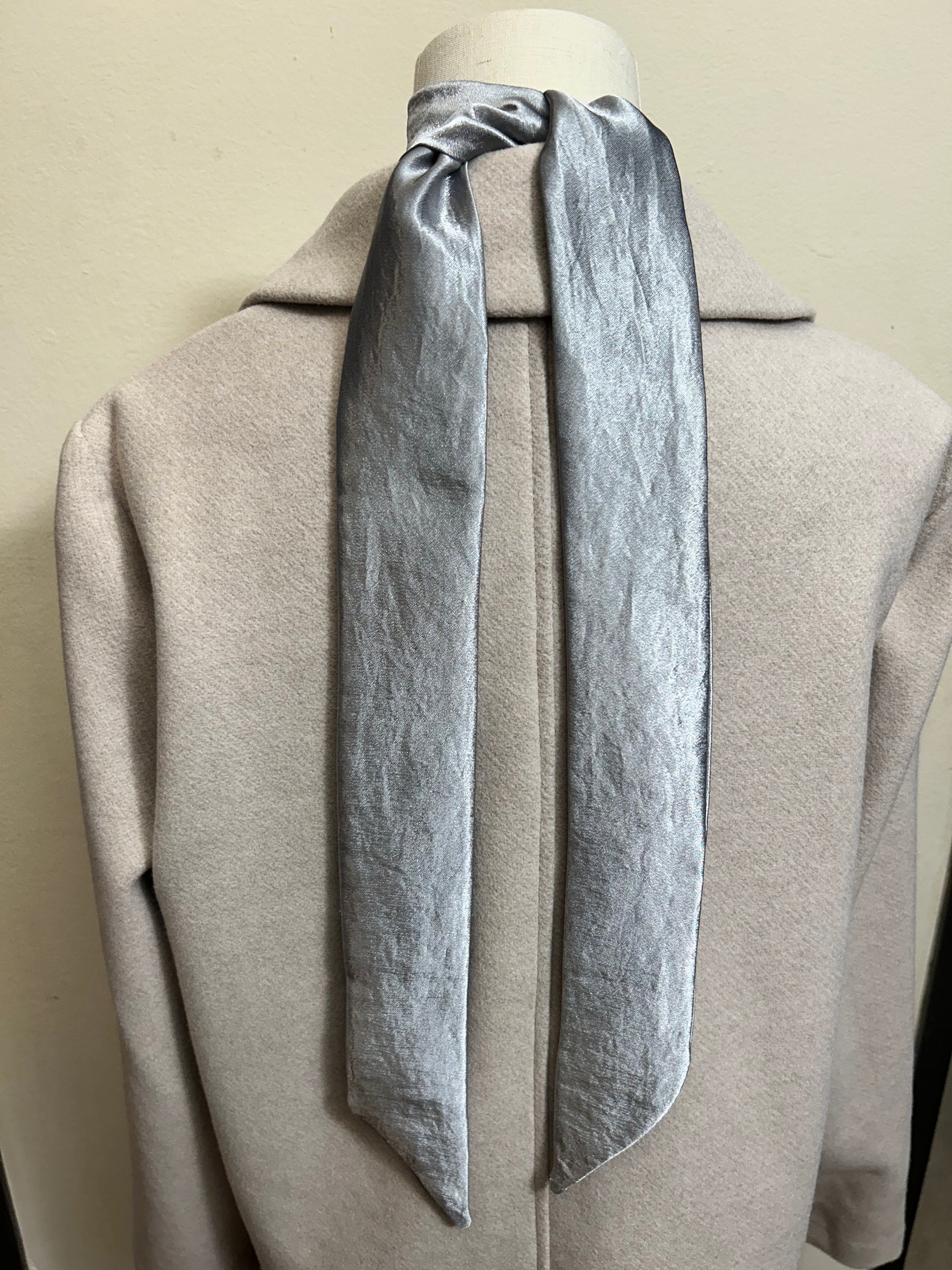 Women’s Silver Silk Skinny Scarf - Etsy