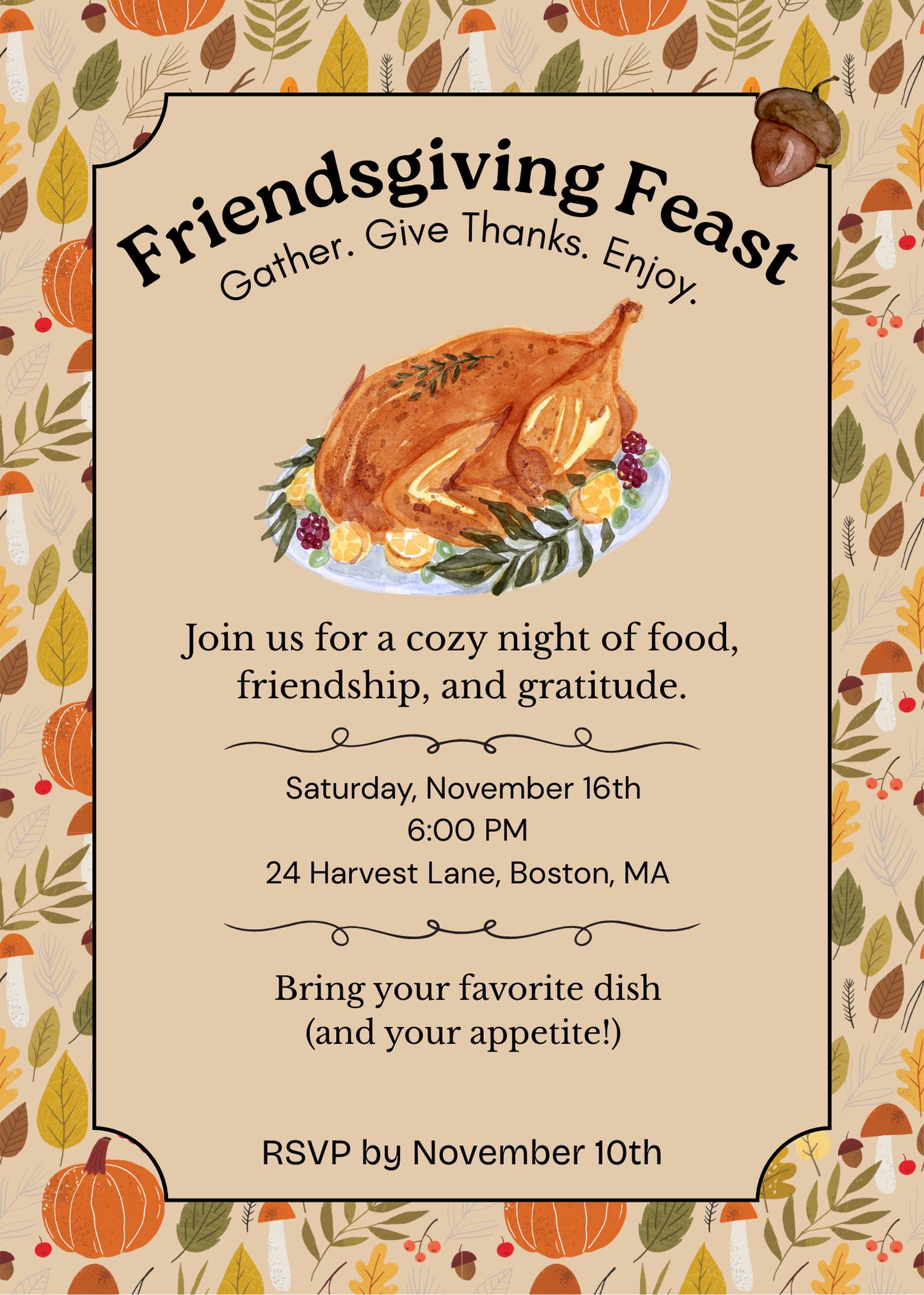 Friendsgiving Invitation | Printable Fall Dinner Party Invite ...